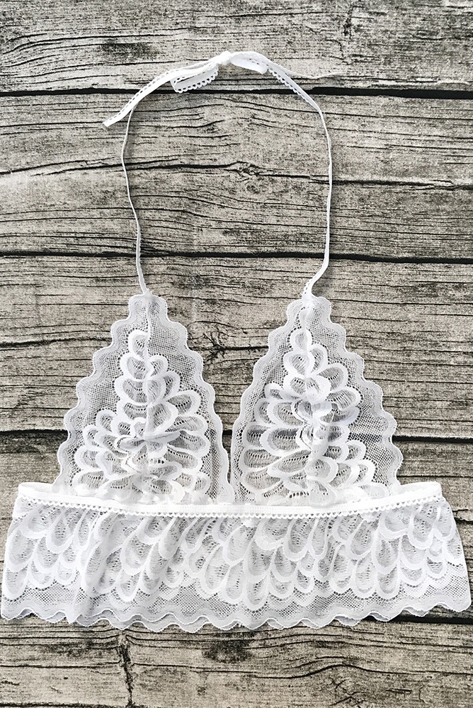 Wholesale White Feather Lace Sexy Bra 013172 - Girlmerry.com