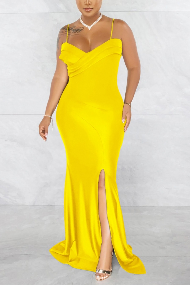 Wholesale Summer New Stylish Solid Color 5 Colors Plus Size Sling Slit Slight Stretch Zip Up
