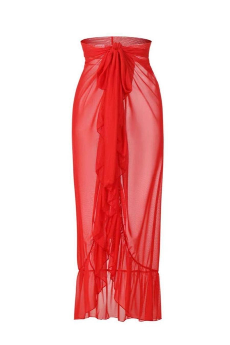 Wholesale Sexy solid color ruffle mesh see through beach cover-ups ...