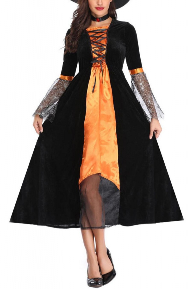 Wholesale Halloween spider web sleeves cosplay witch costume(with hat ...