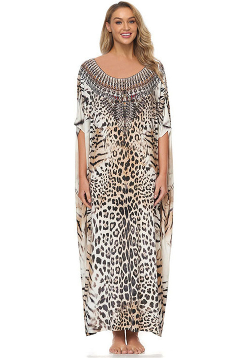 Wholesale New leopard print inelastic boat-neck stylish loose beach ...