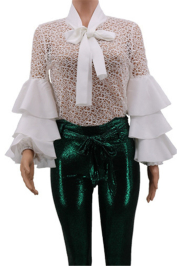 Wholesale New plus size see through grid spliced elastic ruffle knot ...