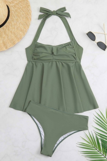 Wholesale Solid color padded halter lace up crossed design tankini set ...