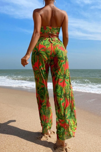 Wholesale Sexy Coconut Tree Printing Padded Bandeau Tied Three Piece
