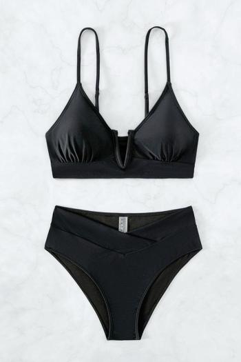 Wholesale Sexy solid color padded high waist backless sling tankini set ...