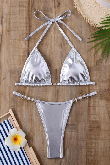 Wholesale Sexy 5 Colors Padded Pearl Decor Halter Neck Triangle Bikini