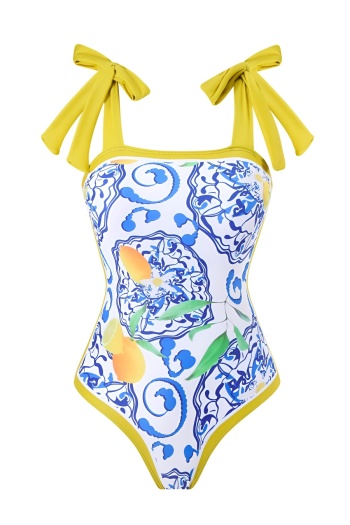 Wholesale Elegant retro graphic printing padded one-piece swimsuit with ...