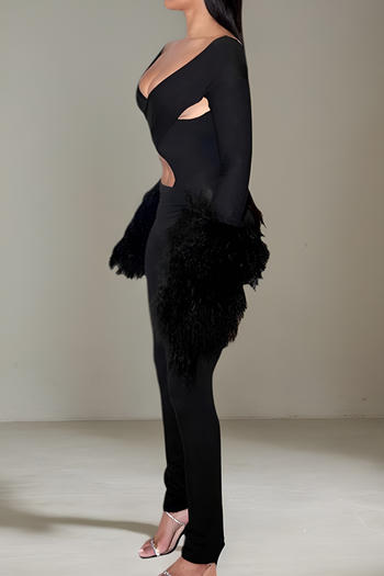 Wholesale Sexy slight stretch fur long sleeve v-neck hollow out skinny ...