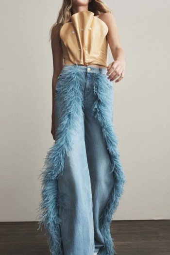 Wholesale New stylish plus-size patchwork fuzzy high-waist straight-leg ...