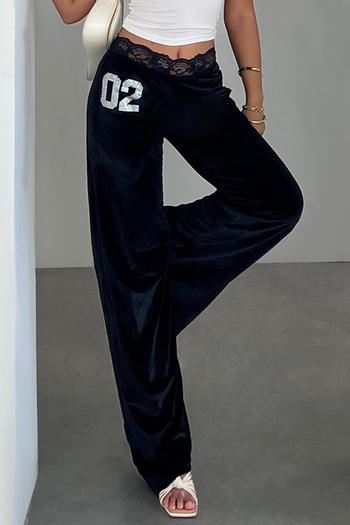 Wholesale Casual slight stretch velvet letter rhinestone decor pants ...