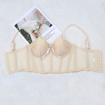 Wholesale New 2 colors mesh with bones bow decor breasted thin side bra ...