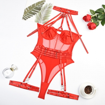 Wholesale Slight stretch cutout mesh garter teddy collection(with ...