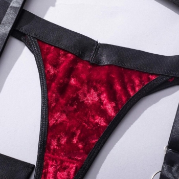 Wholesale Sexy plus size stretch velvet garter three-piece set(with ...