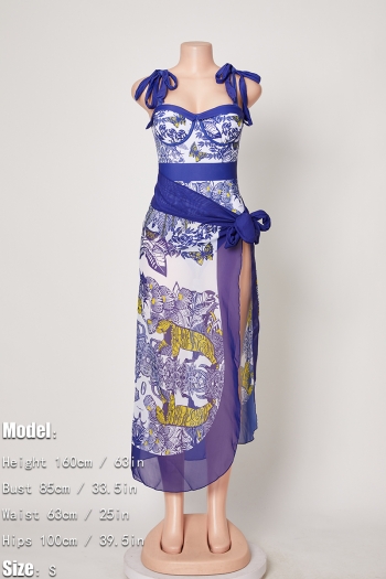 Wholesale Vintage Leaf Printing Padded One Piece Swimsuit With Skirt